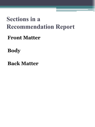 Recommendation Report Body | PPTX | Science