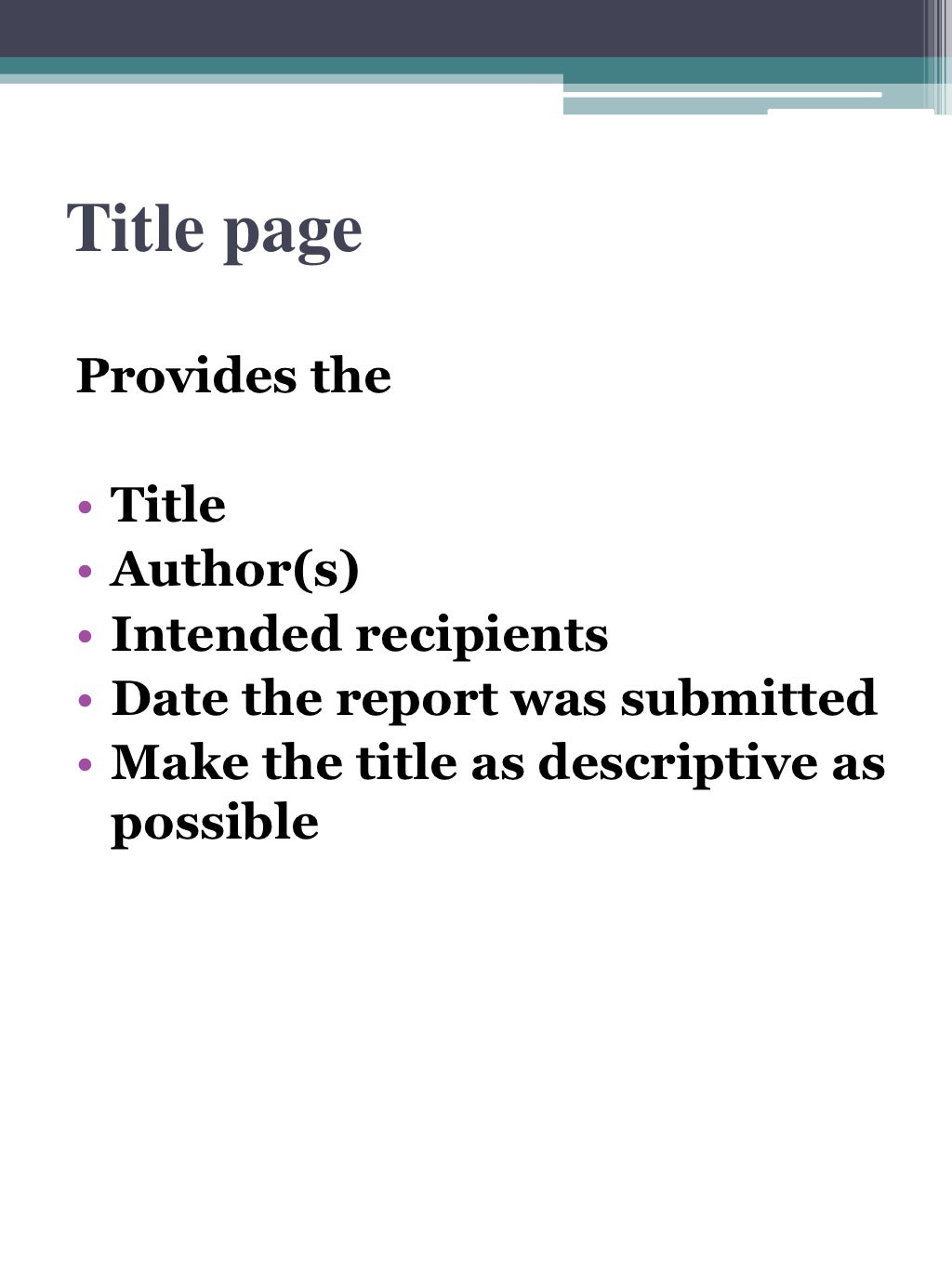 Recommendation Report Front Matter