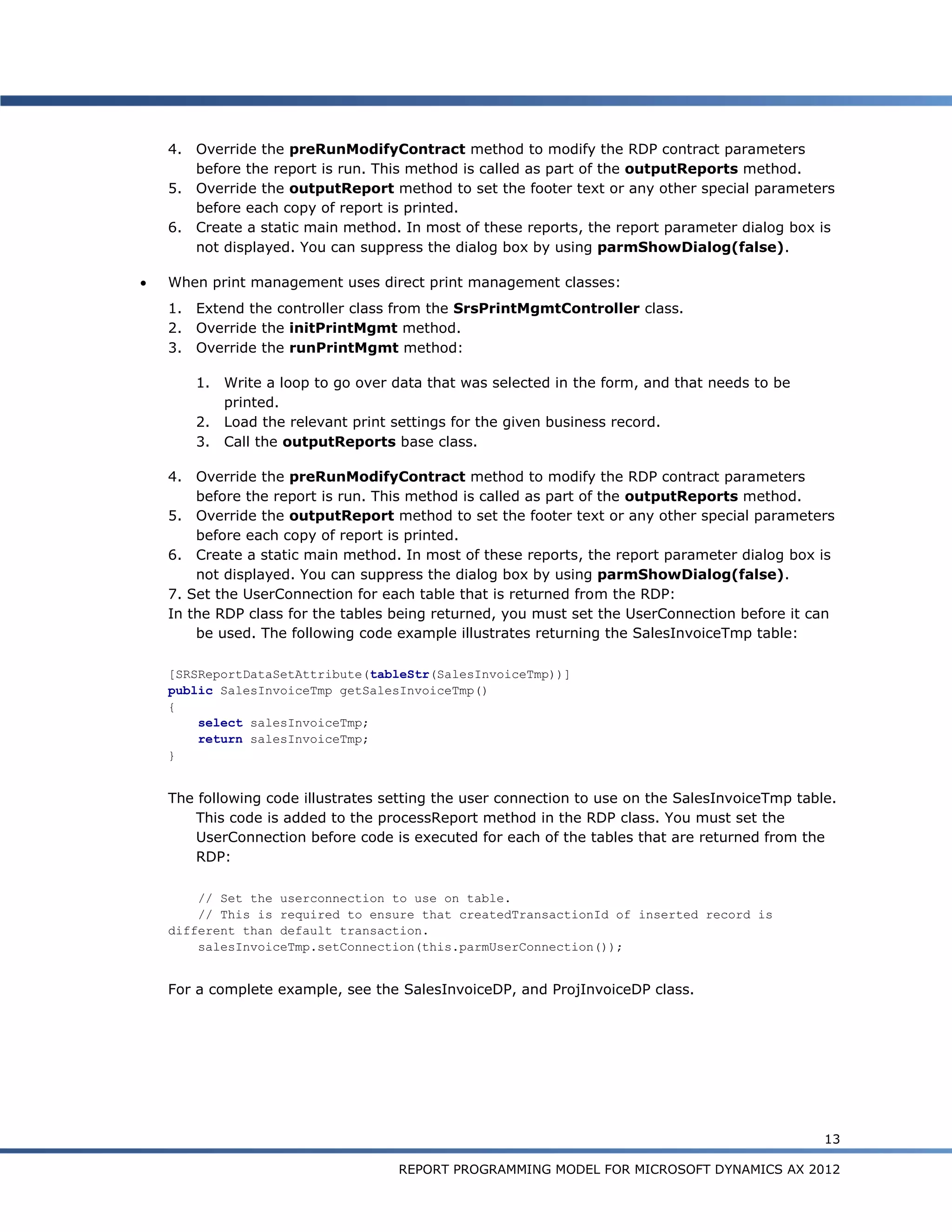 Report programming model for microsoft dynamics ax 2012 | PDF
