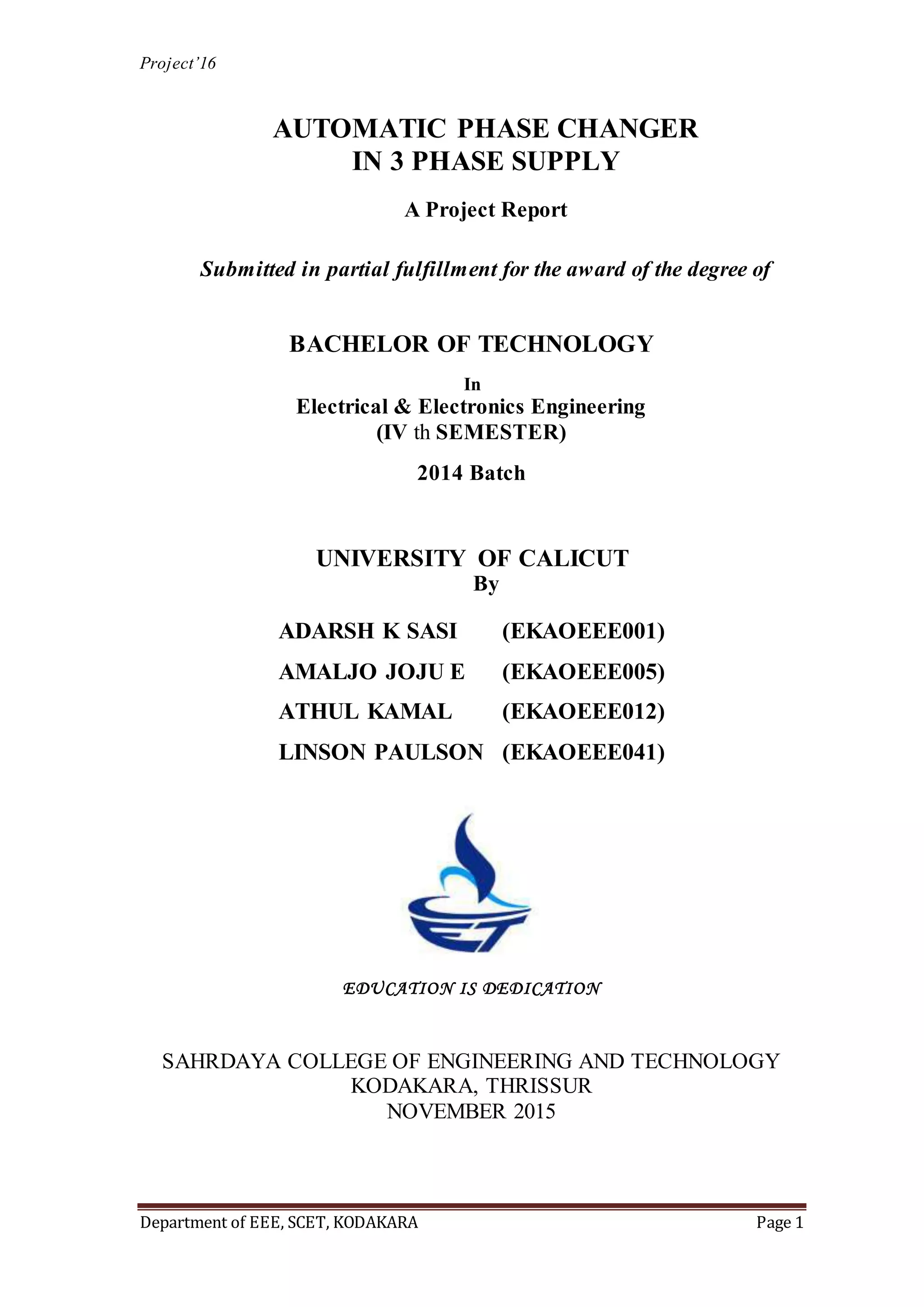 automatic phase changer in three phase supply | DOCX