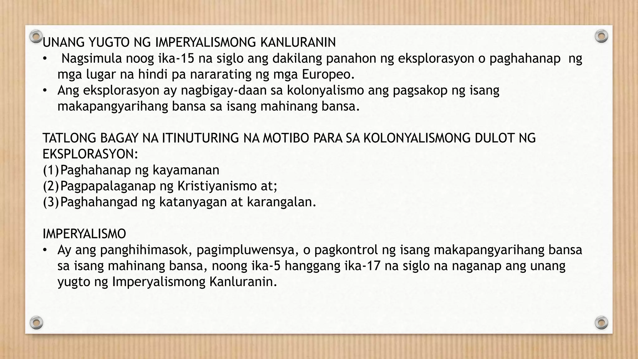 unang yugto ng imperyalismong kanluranin | PPTX