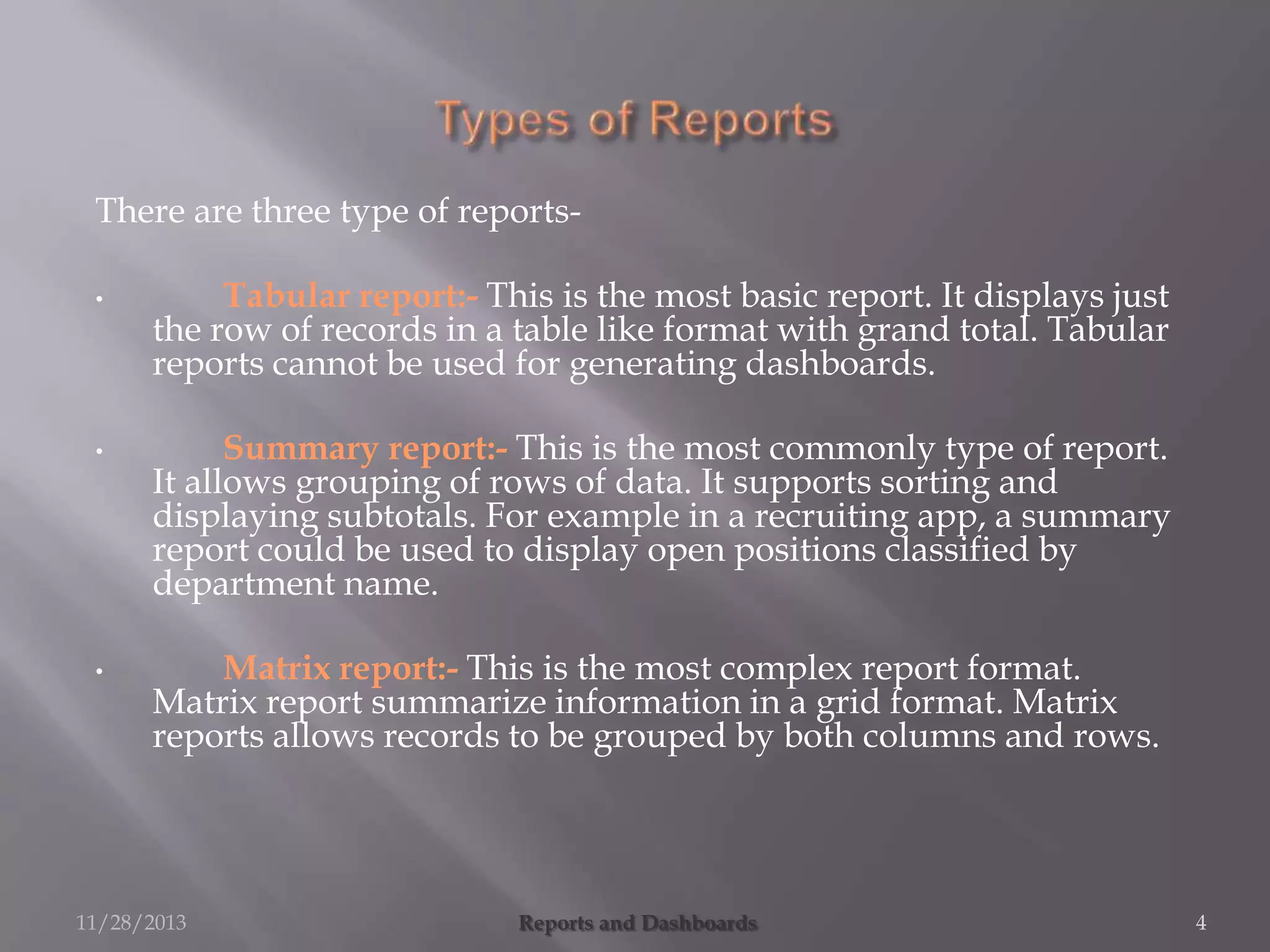 Reports and dashboards @salesforce | PPTX