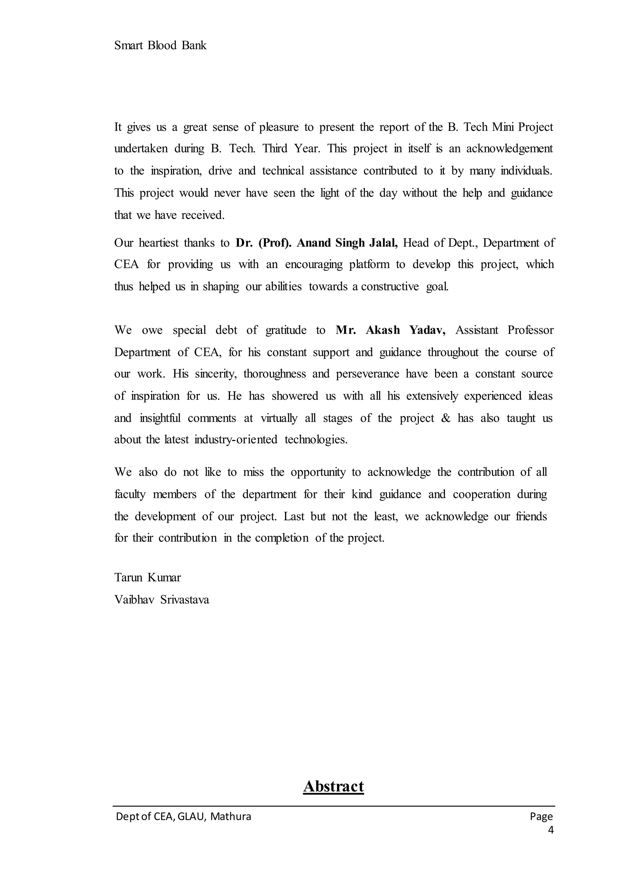 Report on Smart Blood Bank project | DOCX