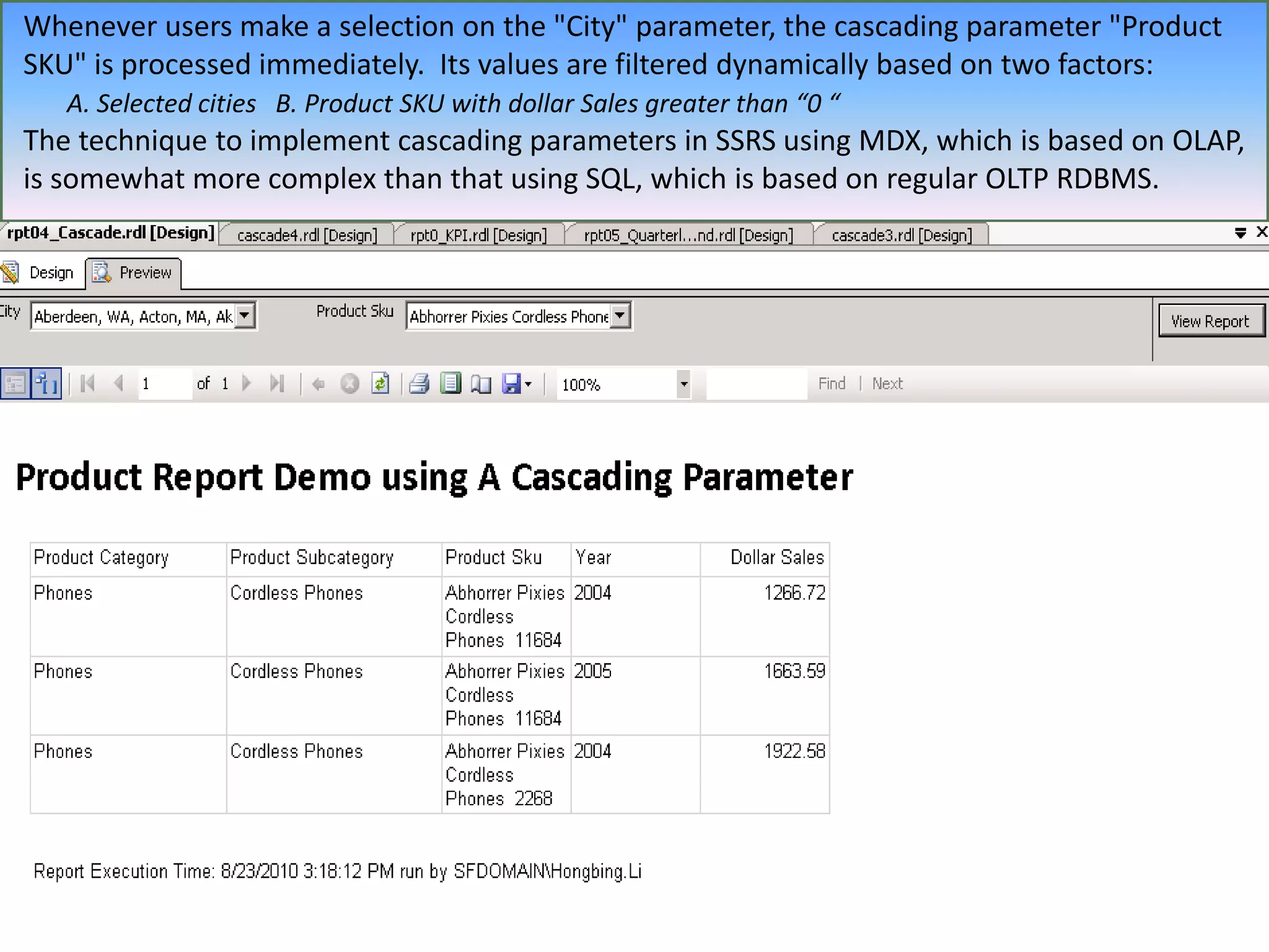 Reports Dashboards SQL SSIS Demo | PPT