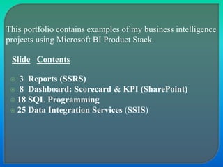 Reports Dashboards SQL SSIS Demo | PPT