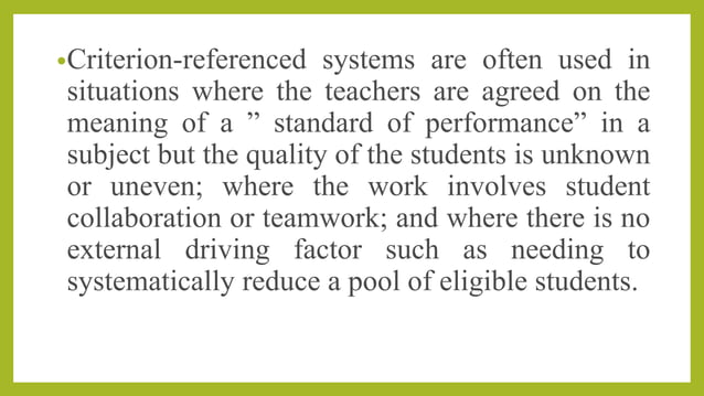 Criterion-Referenced Grading and Norm Grading system | PPTX