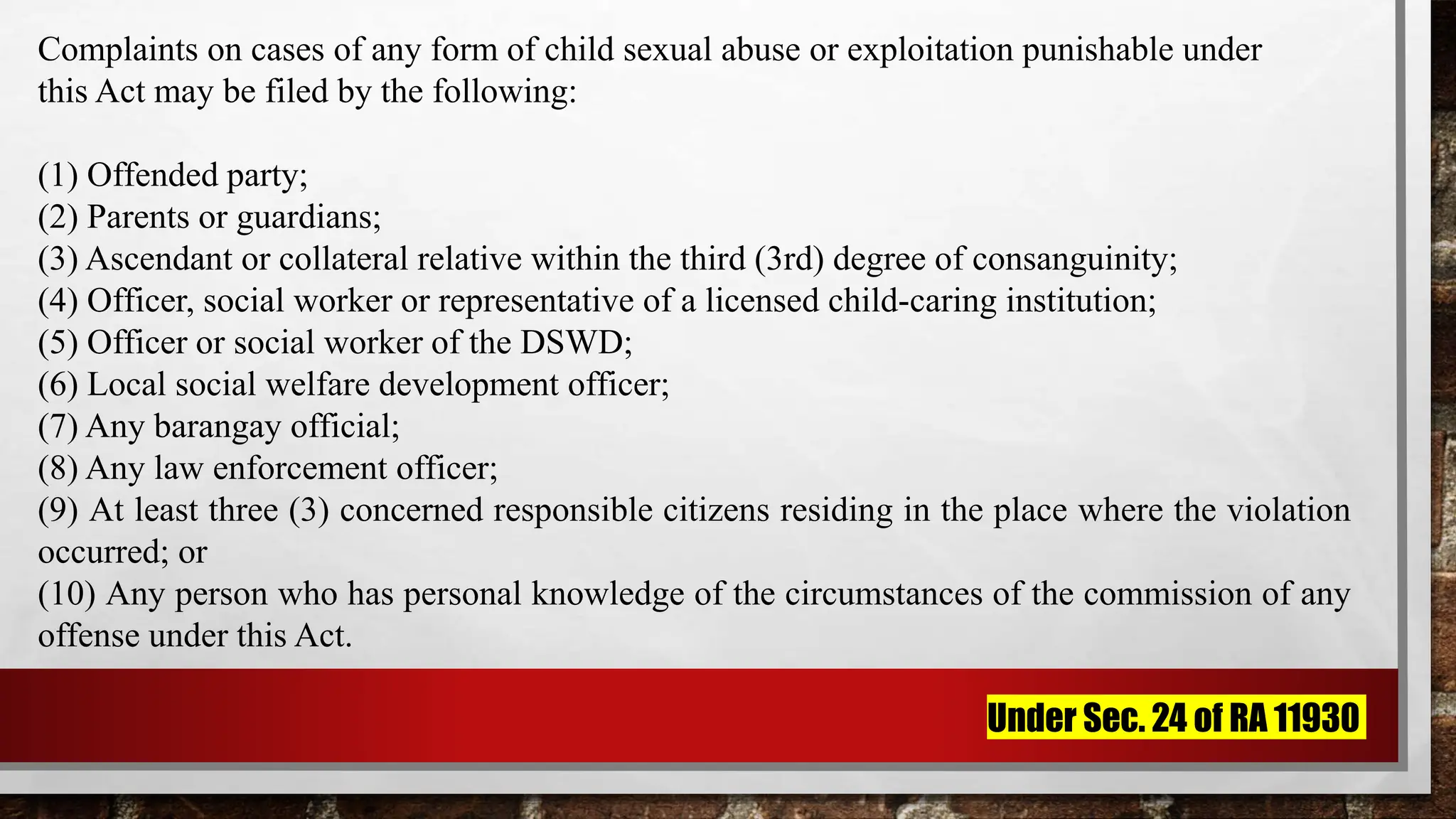 Anti-Online Sexual Abuse or Exploitation of Children (OSAEC) and Anti-Child Sexual Abuse or ...