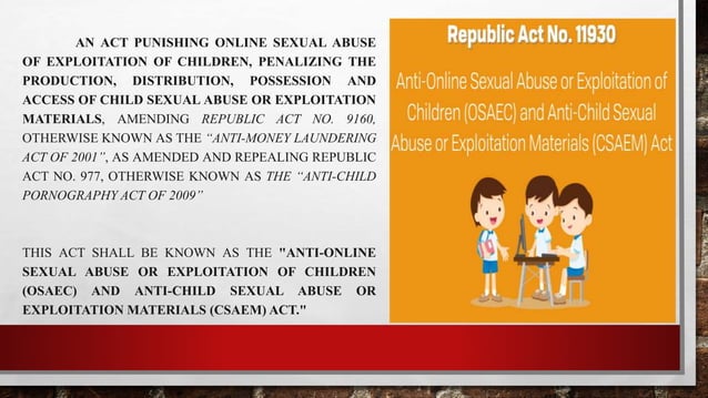 Anti-Online Sexual Abuse or Exploitation of Children (OSAEC) and Anti ...