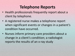 Reports shift, transfer, incident, telephone | PPTX