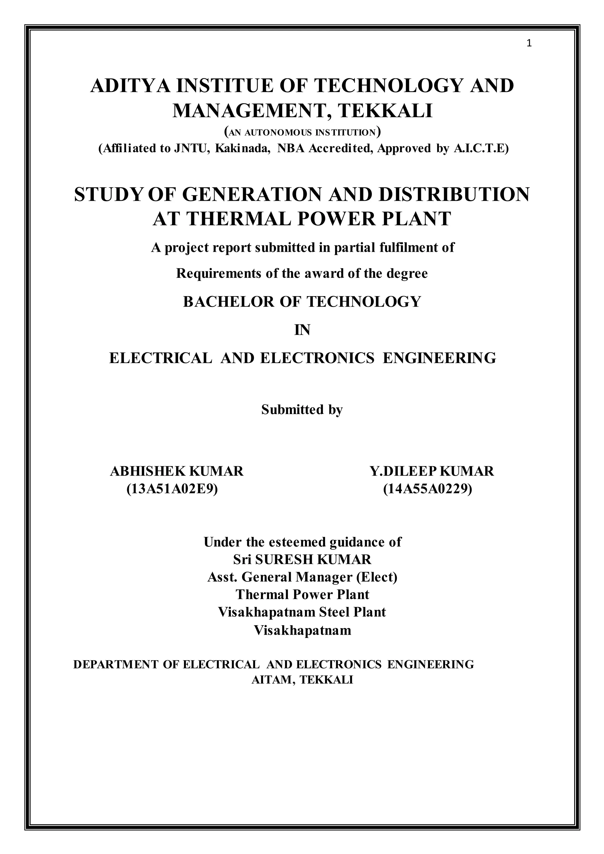 Internship Report on thermal power station in vizag steel plant | DOCX