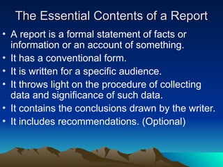 Report structure showing accurate method of forming report | PPT