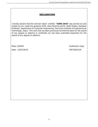 Report summer training core java | PDF