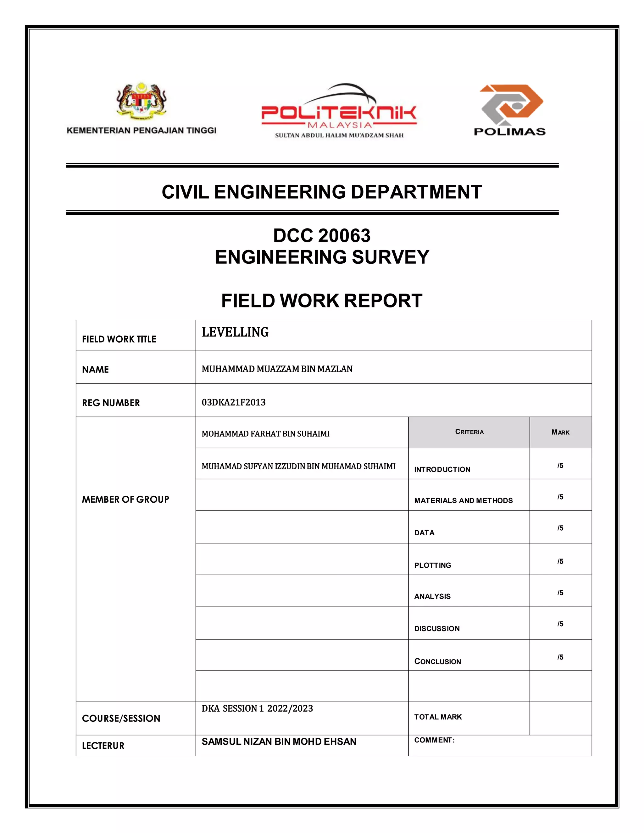 REPORT SURVEY LEVELLING CIVIL ENGINEERING.pdf