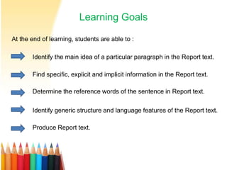 REPORT TEXT for grade 11 High School | PPTX