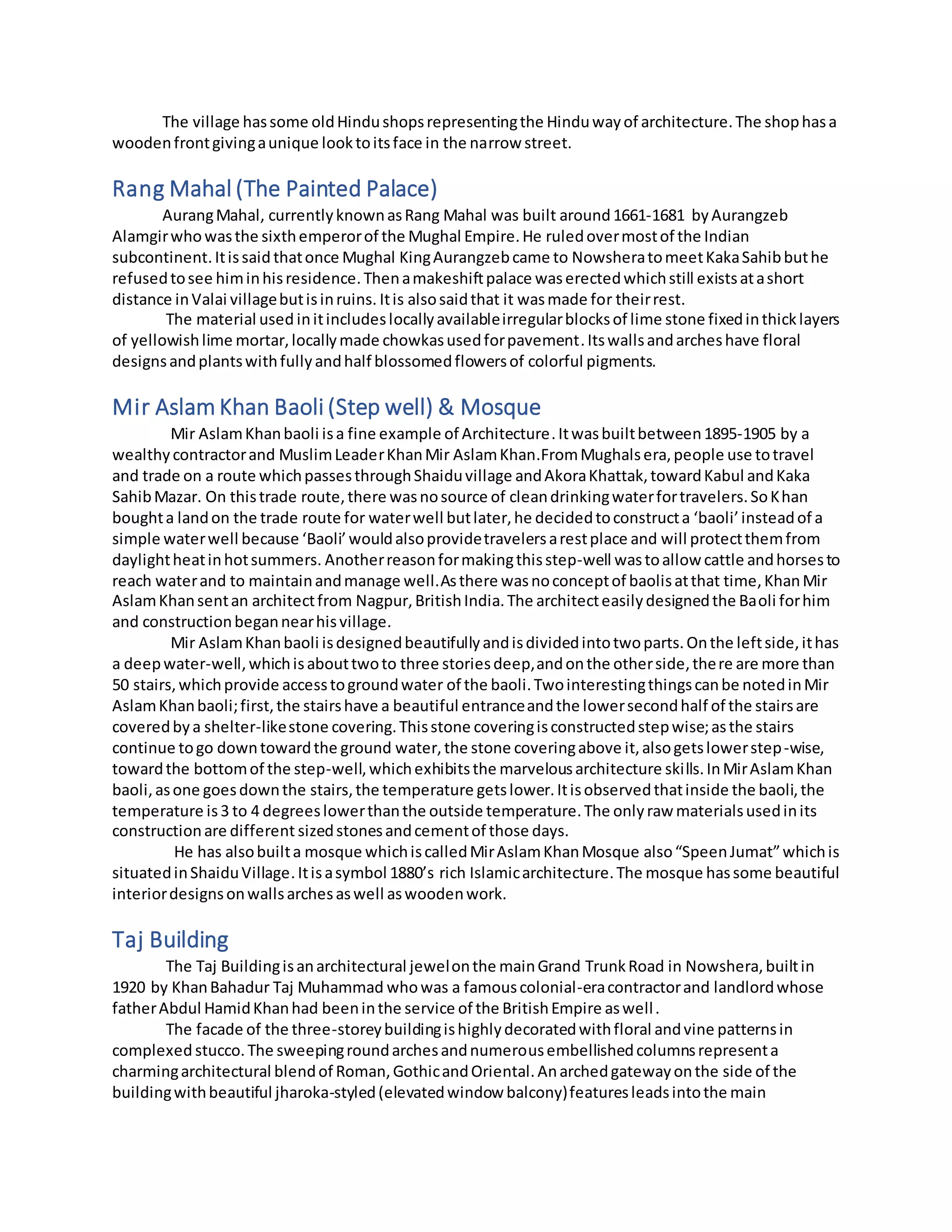 Report The Architecture of Nowshera | DOCX