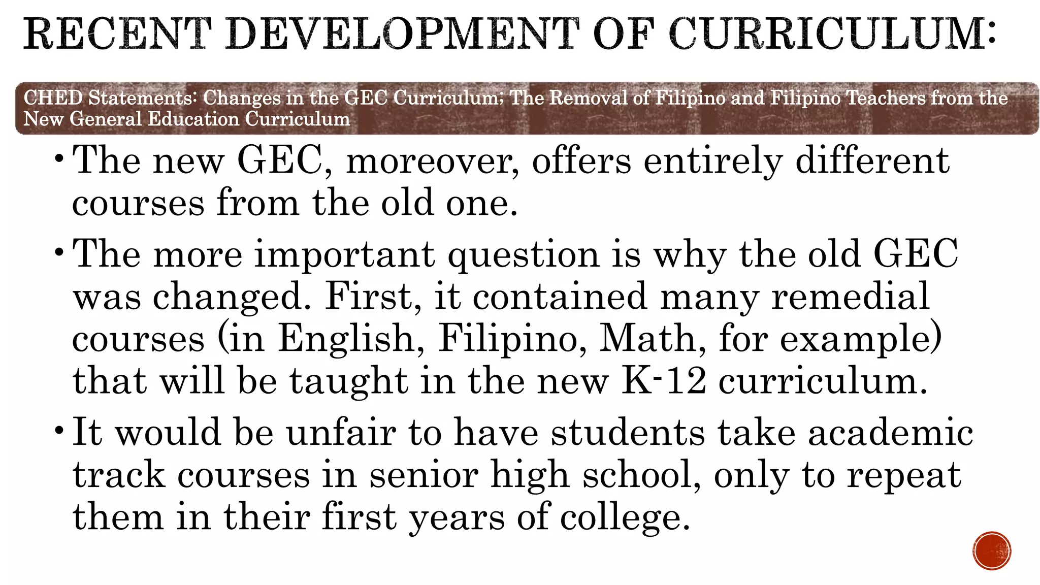 Development, Process & Implementation of Curriculum (DepEd, CHED ...