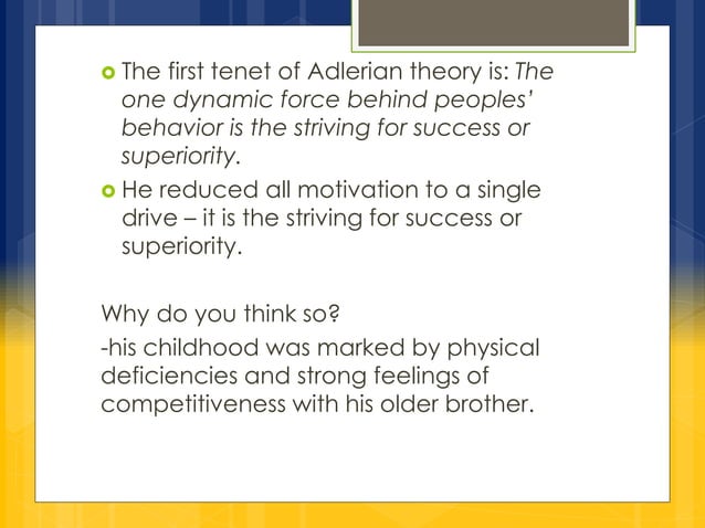 Adler's theory of striving for superiority | PPTX | Science
