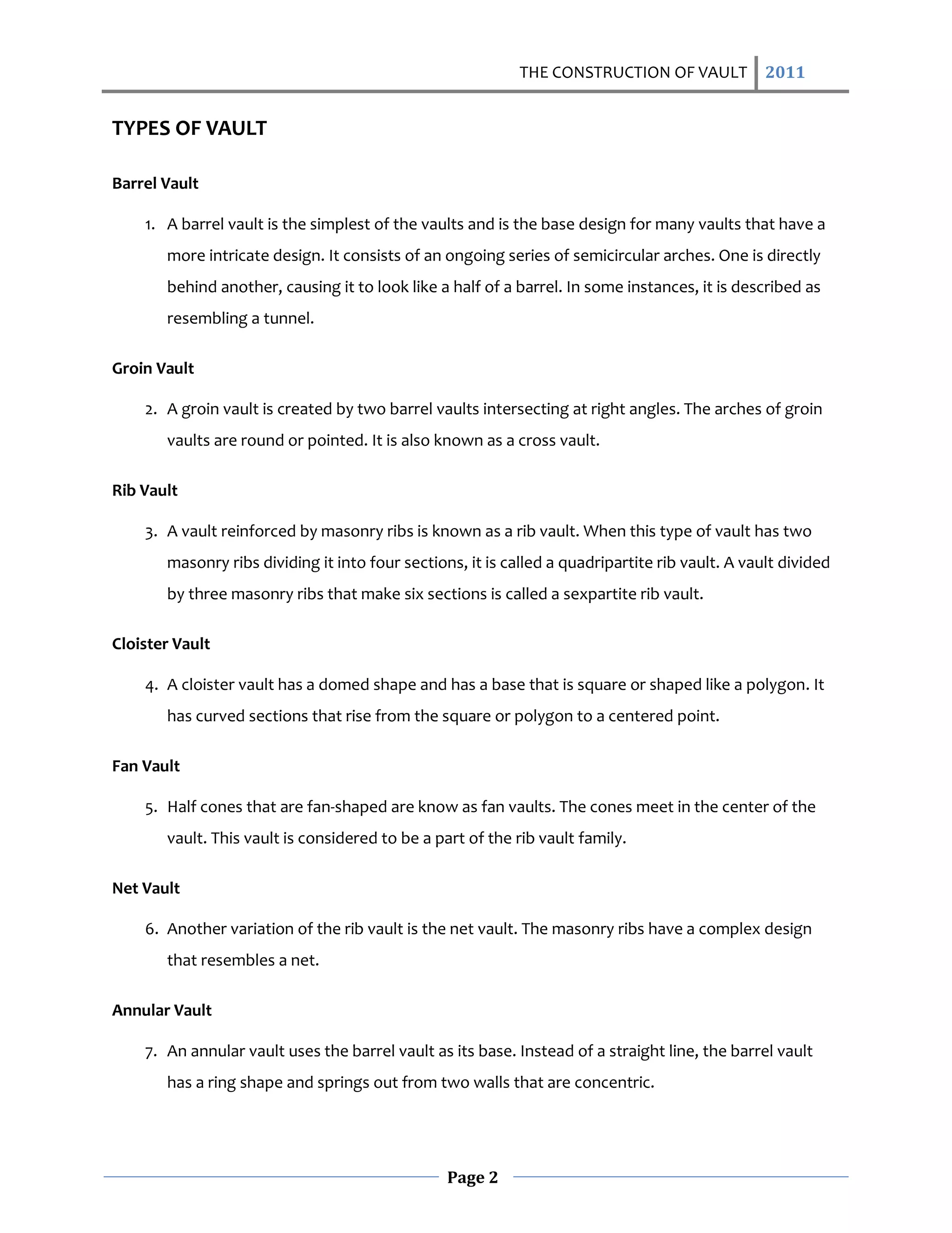 VAULT CONSTRUCTION | PDF