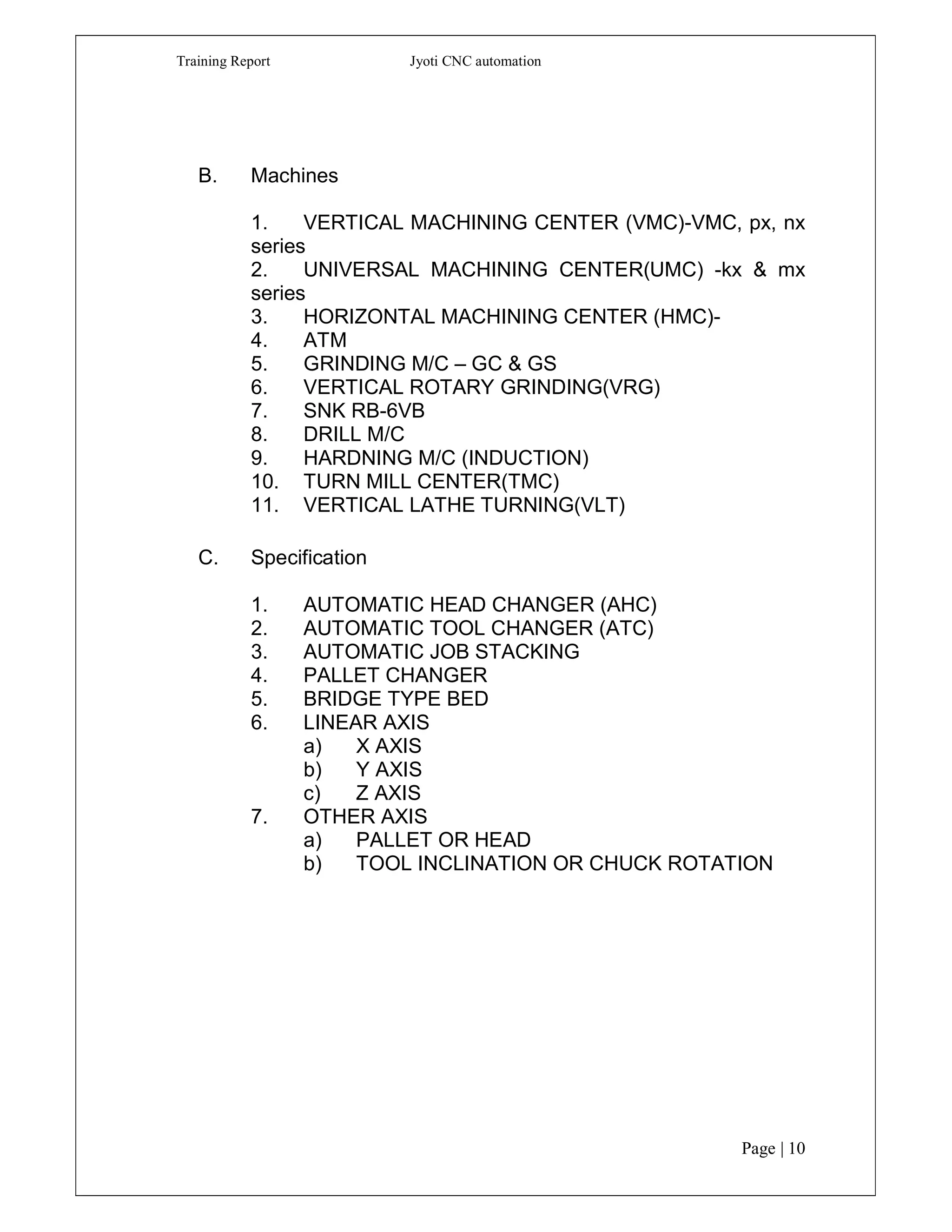 jyoti cnc training report | PDF