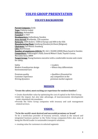 Report on Volvo, Marketing Strategy | DOCX