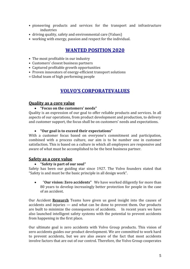 Report on Volvo, Marketing Strategy | DOCX