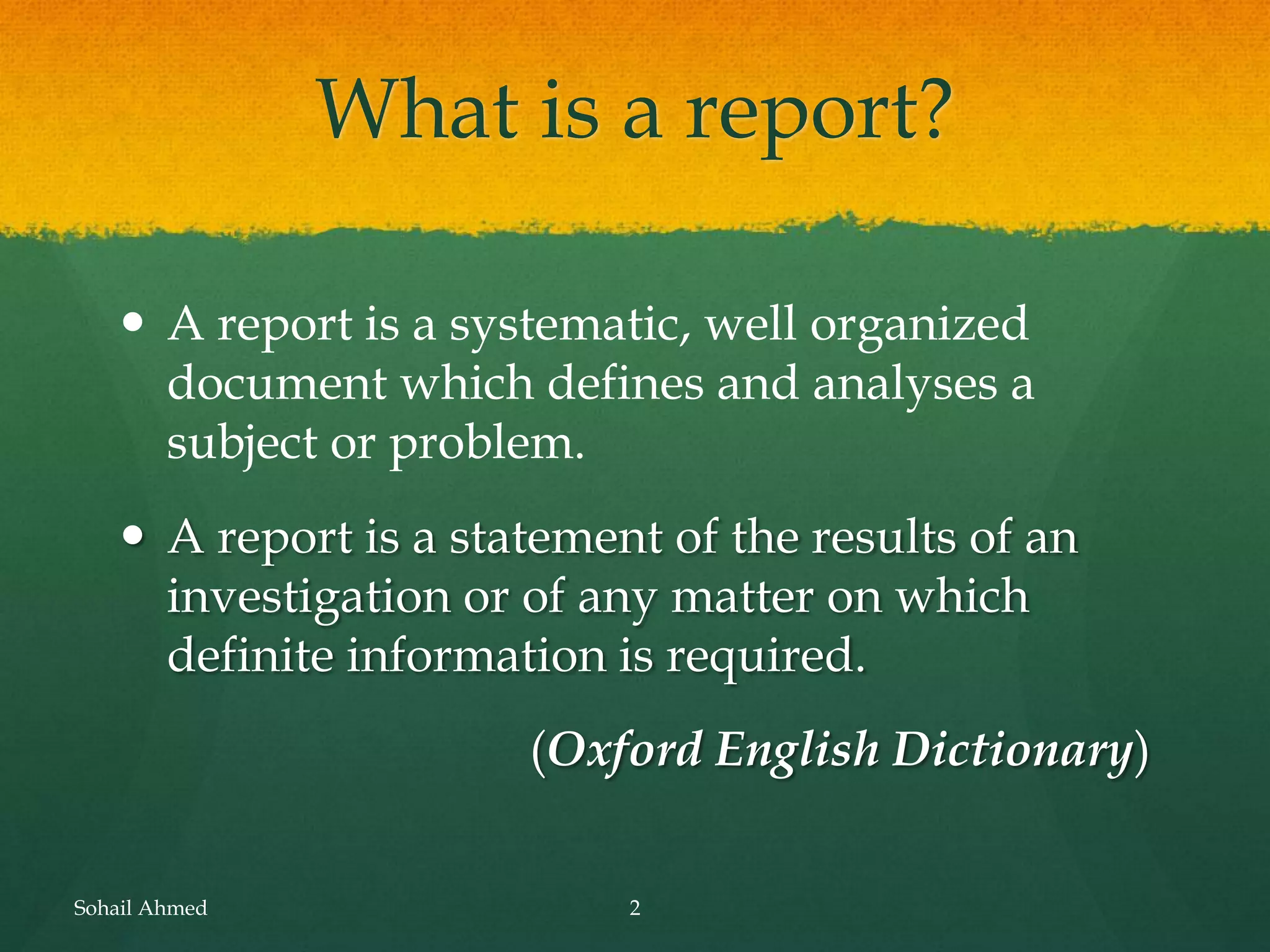 Report writing by sohail ahmed | PDF