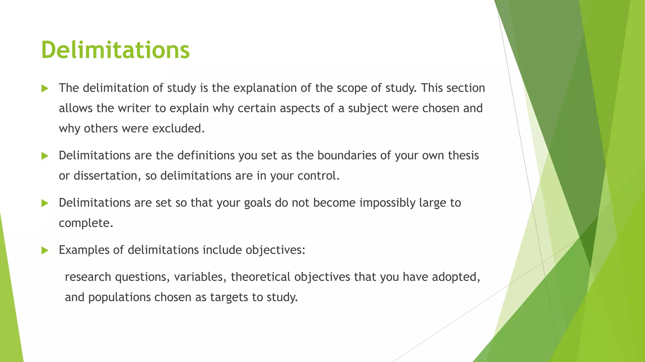 limitations,delimitaions ,assumptions and keywords | PPTX
