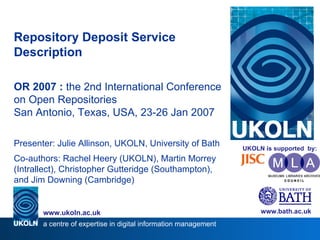 Repository Deposit Service Description | PPT | Computing | Technology ...