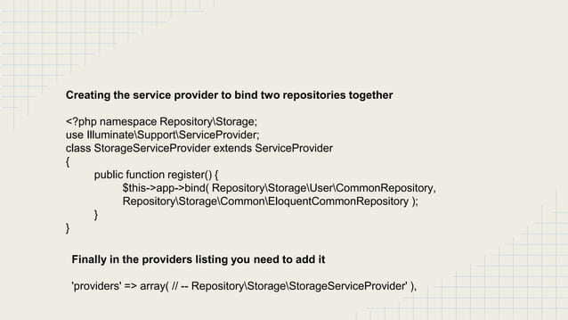 Repository design pattern in laravel | PPTX | Databases | Computer ...