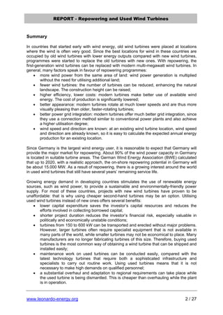 Repowering and Used Wind Turbines | PDF