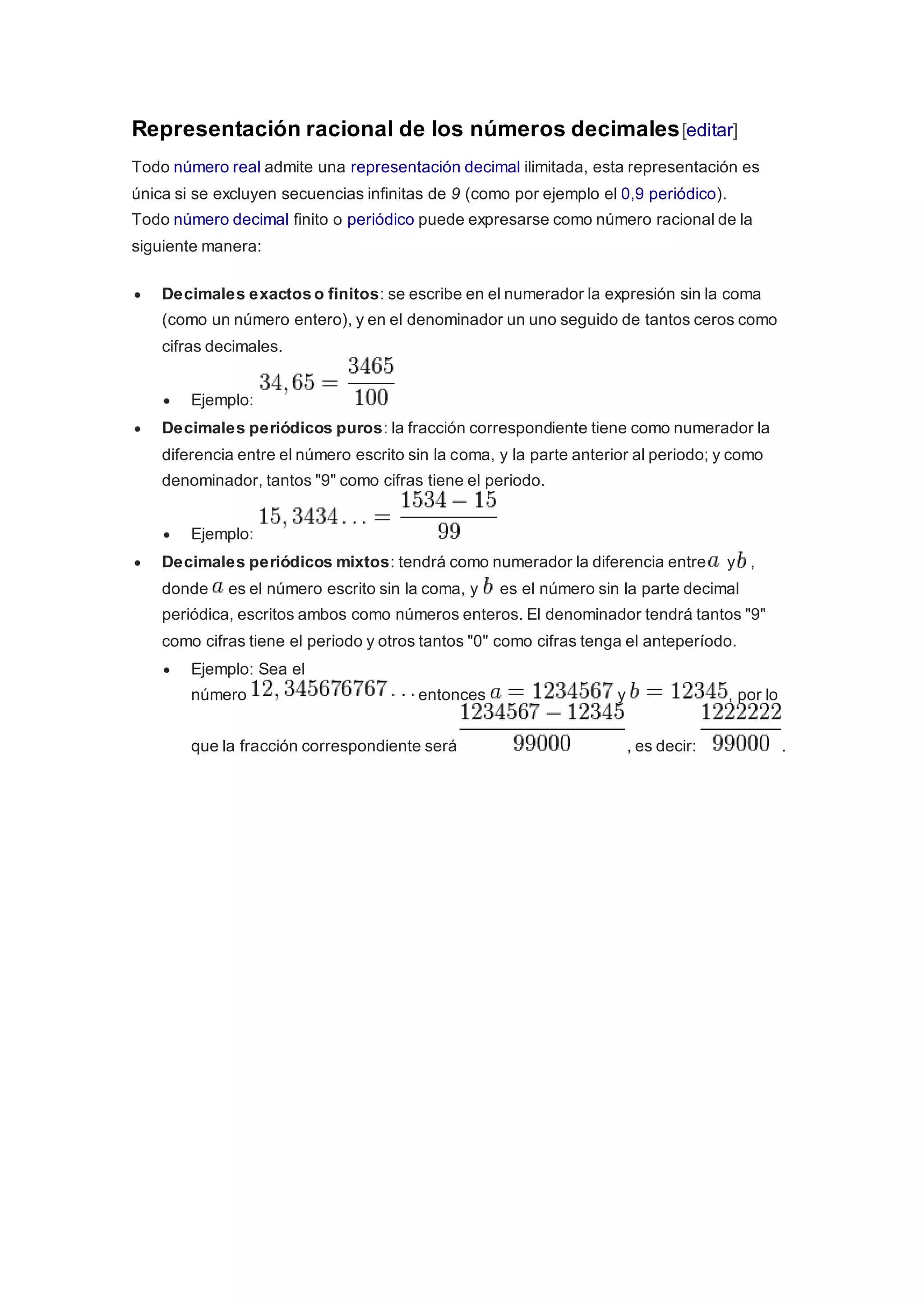 Representación racional de los números decimales | DOCX