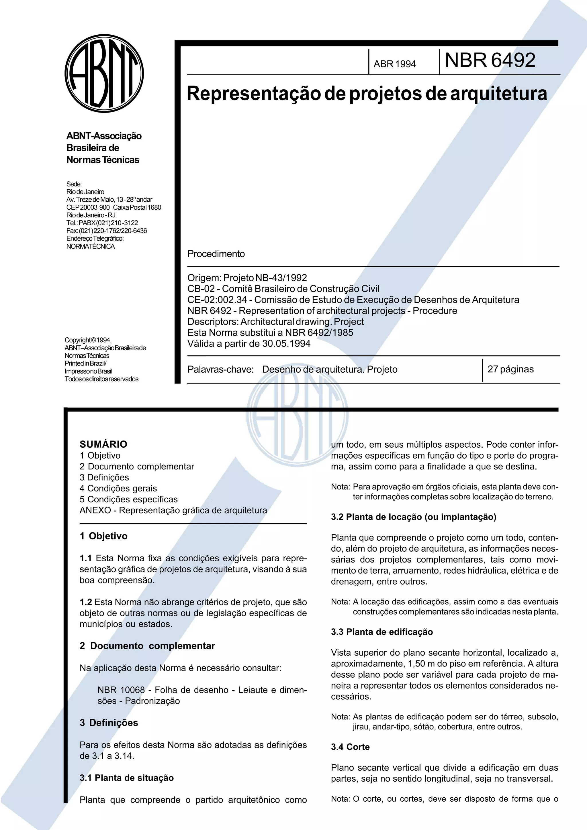 Representação de projetos de arquitetura nbr6492 | PDF