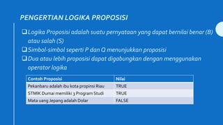 Representasi pengetahuan logika proposisi | PPTX
