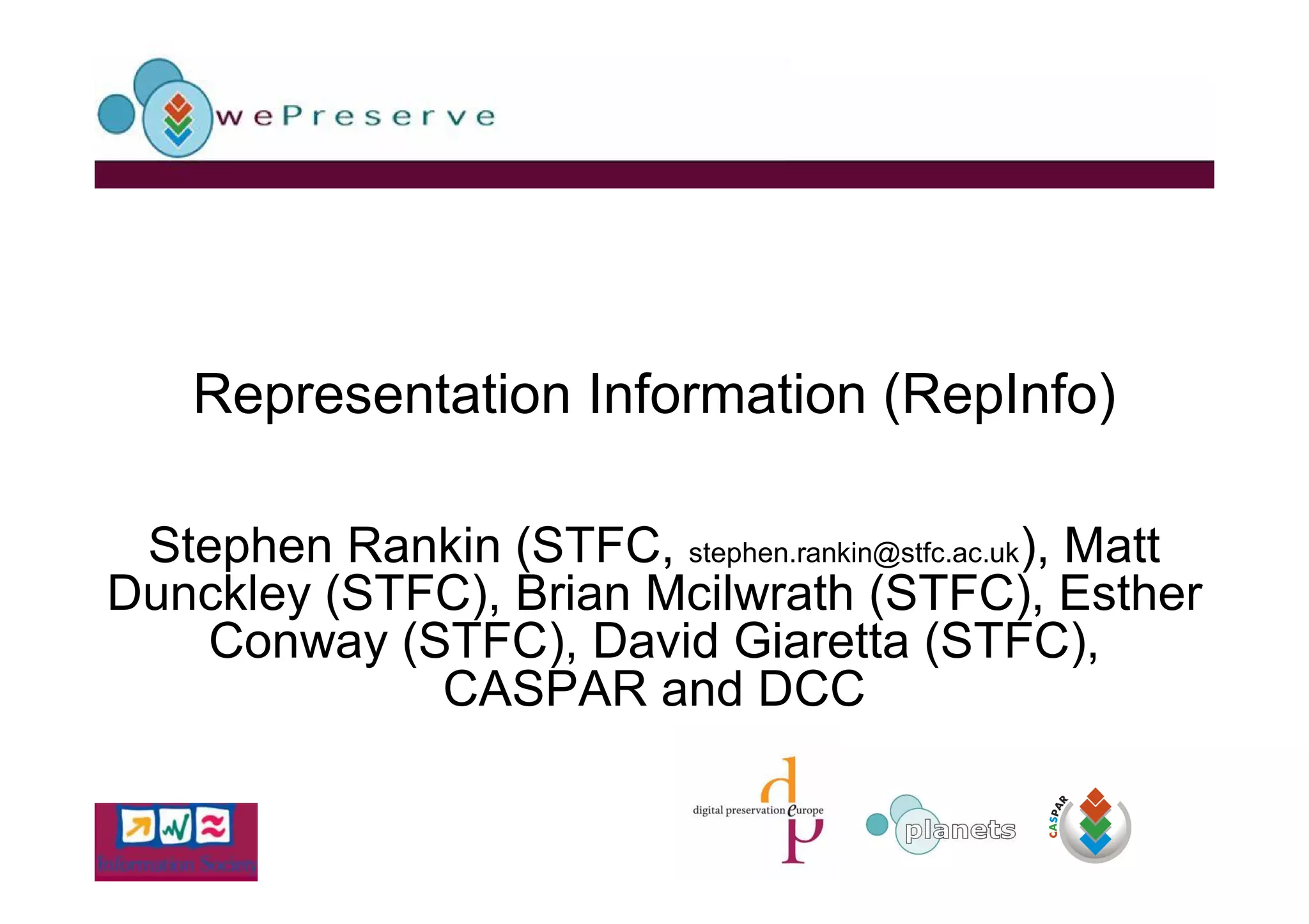 Representation Information Steve Rankin | PPT
