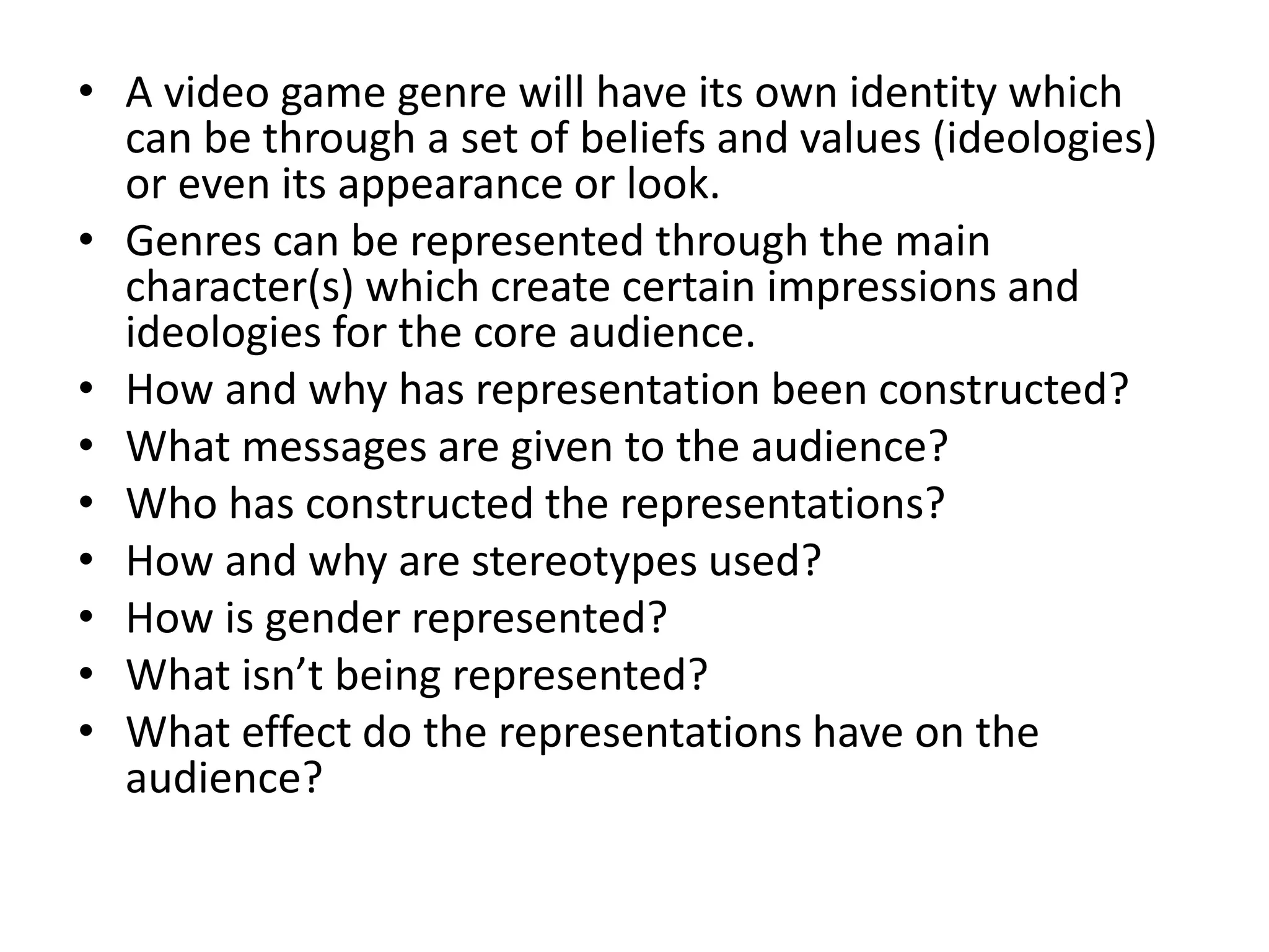 Representation in video games | PPTX