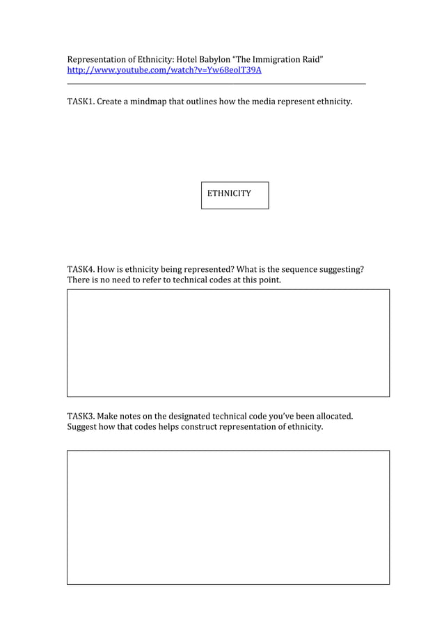 Representation of Ethnicity Worksheet | PDF