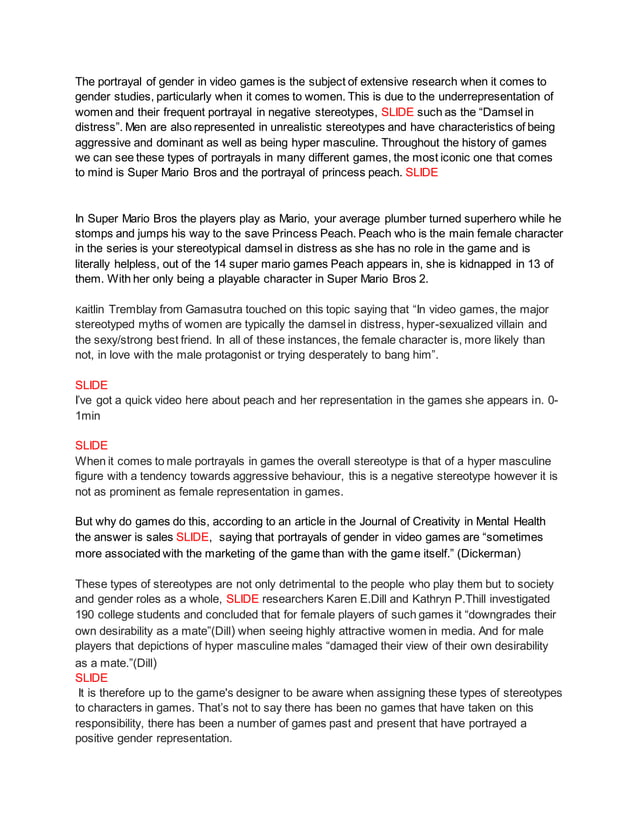 Representation of gender in games - script + bibliography | DOCX