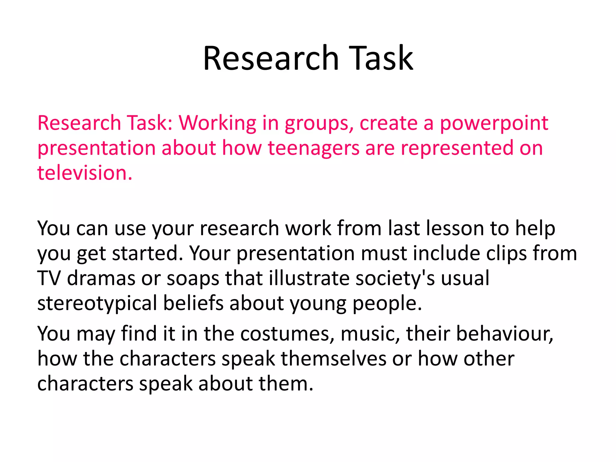 Representation of teenagers | PPTX