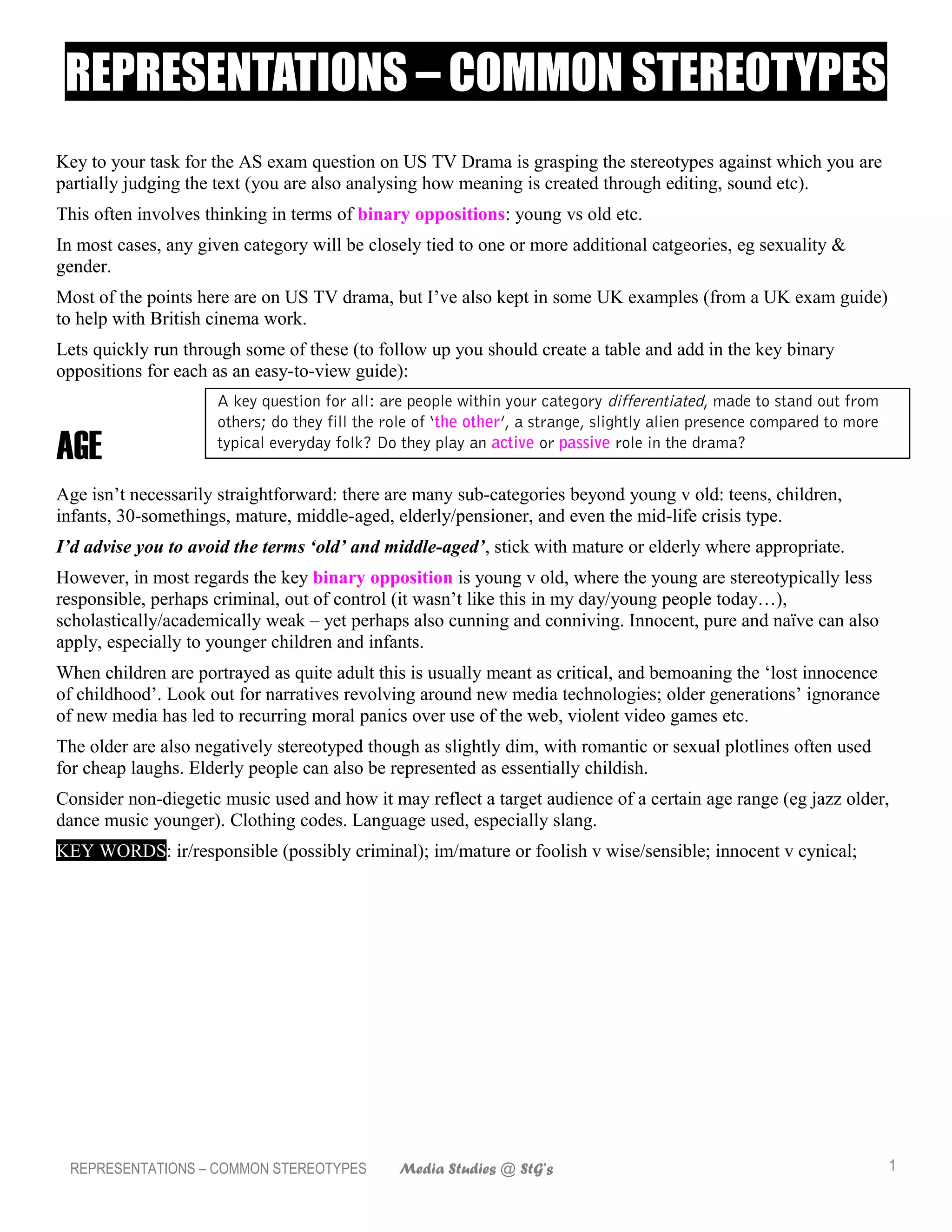 Representations cie – common stereotypes | DOC | Young Adult | Genres