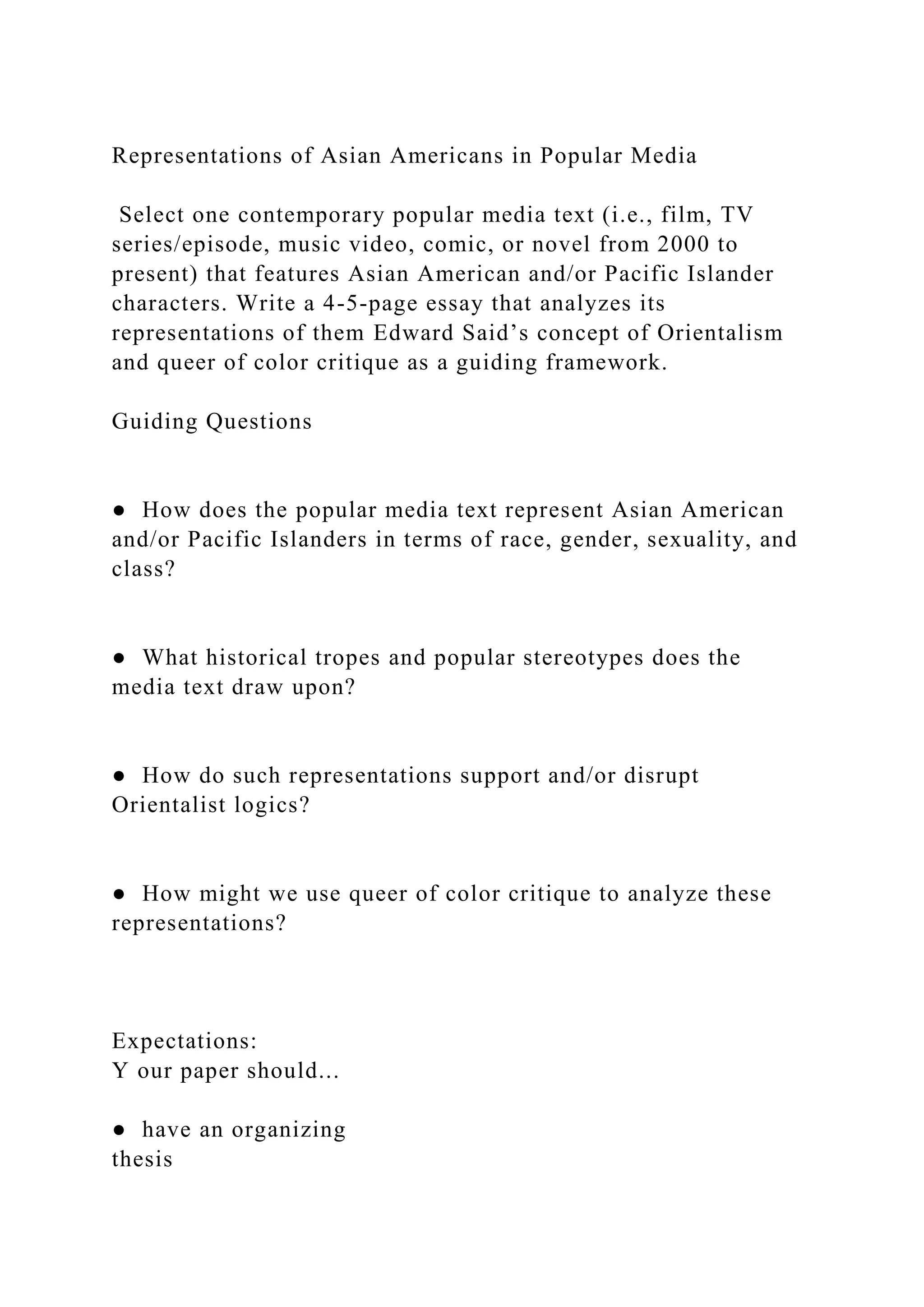 Representations of Asian Americans in Popular Media Select one c | DOCX