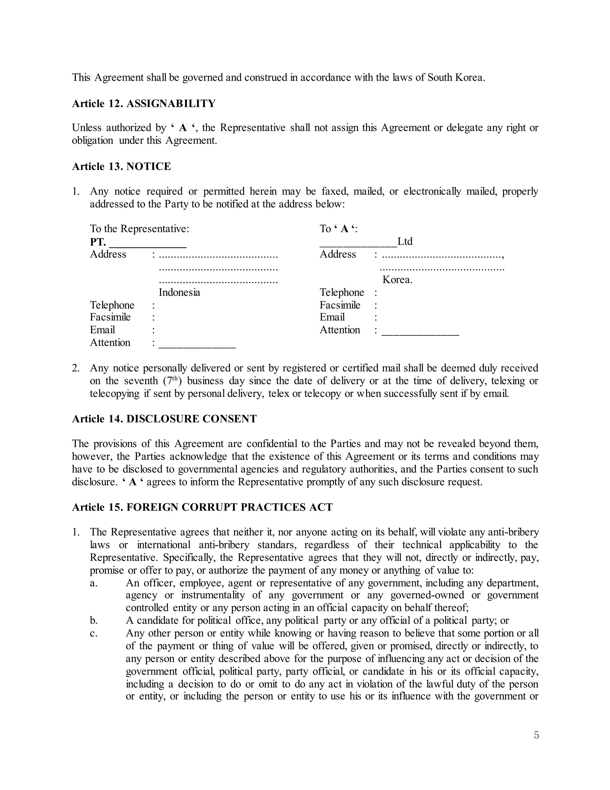 Form of Representative Agreement (Purchase this doc, Text: 08118887270 ...