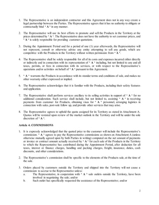 Form of Representative Agreement (Purchase this doc, Text: 08118887270 ...