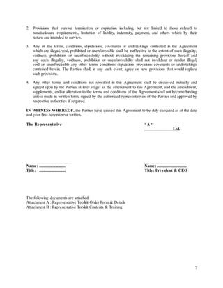 Form of Representative Agreement (Purchase this doc, Text: 08118887270 ...