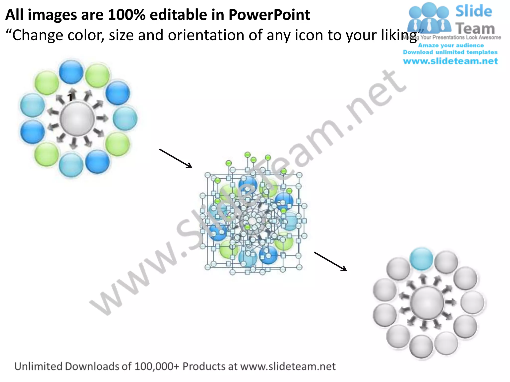 Representing diverging circular flow chart layout process power point ...