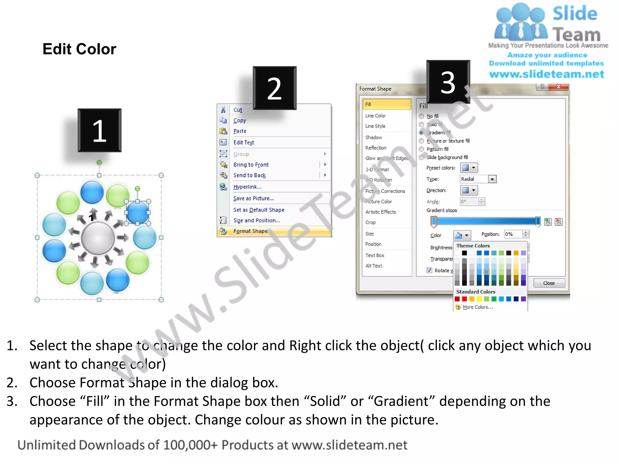 Representing diverging circular flow chart layout process power point ...