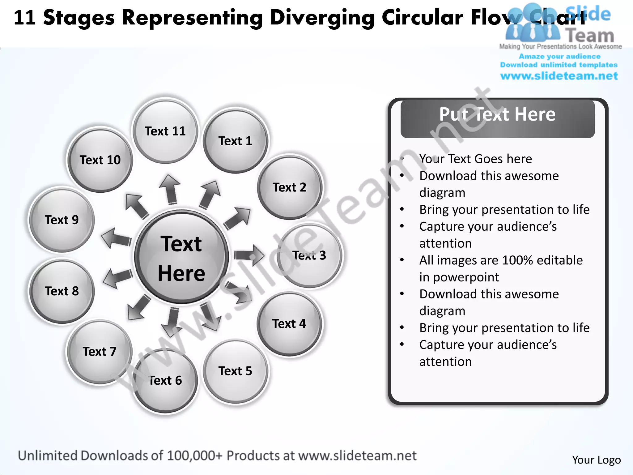 Representing diverging circular flow chart layout process power point ...