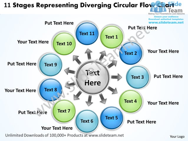 Representing diverging circular flow chart layout process power point ...