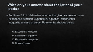 Representing Real-Life Situations Using Exponential Functions | PPTX