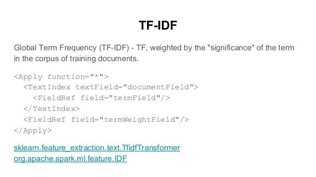Representing TF and TF-IDF transformations in PMML