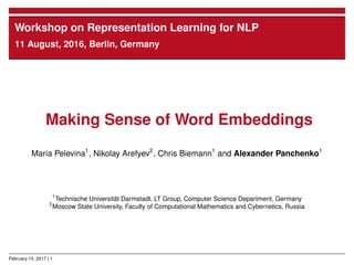 Making Sense of Word Embeddings | PDF